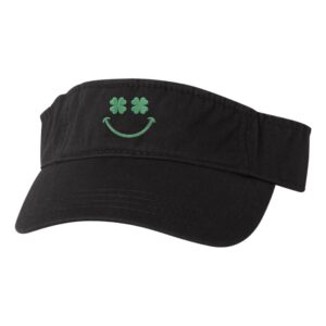 Go All Out One Size Black Visor Shamrock Smiling Face | Positive, Happy, Smile Embroidered Visor Dad Hat