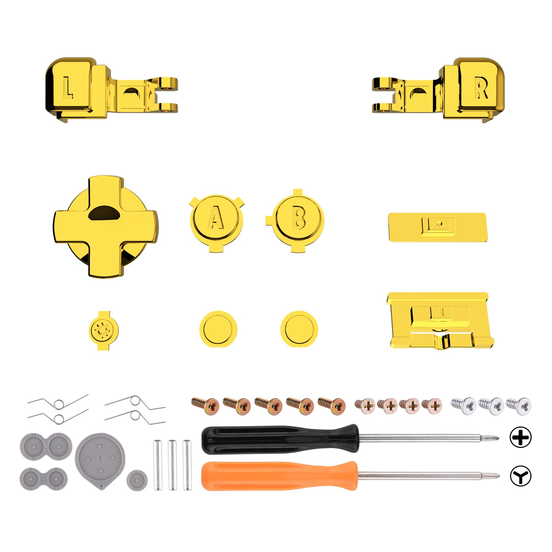 eXtremeRate Chrome Gold Glossy Custom Full Set Buttons for Gameboy Advance SP, Replacement A B L R Button Power On Off Volume Button D-pad Key for GBA SP Console - Console NOT Included