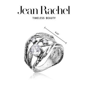 JEAN RACHEL JEWELRY 925 Sterling Silver Ring With White Round Clear Cubic Zirconia Prong Hypoallergenic Nickel and Lead-free Artisan Handcrafted Designer Collection, Made in Israel