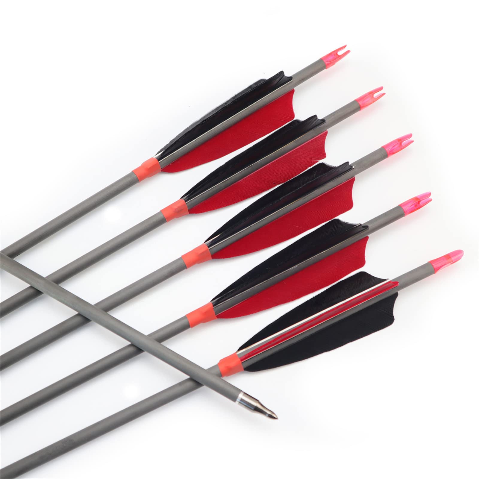 Hosolee 12 Pack Carbon Arrows 500 Spine Archery Targeting Arrow with Real Feathers and Field Points for Compound Recurve Bows (29 Inch)