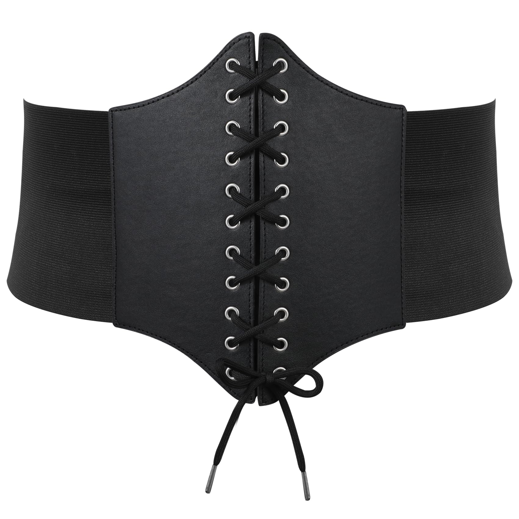 XZQTIVE Black Corset Waist Belt for Women, Wide Elastic Tie Waspie Belt for Dresses 4.7inch