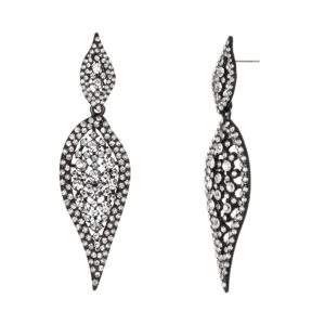 EVER FAITH Chandelier Earrings Round Rhinestone Hollow-out Leaf Drop Pierced dangle Earrings for Costume Jewelry Clear Black-Tone