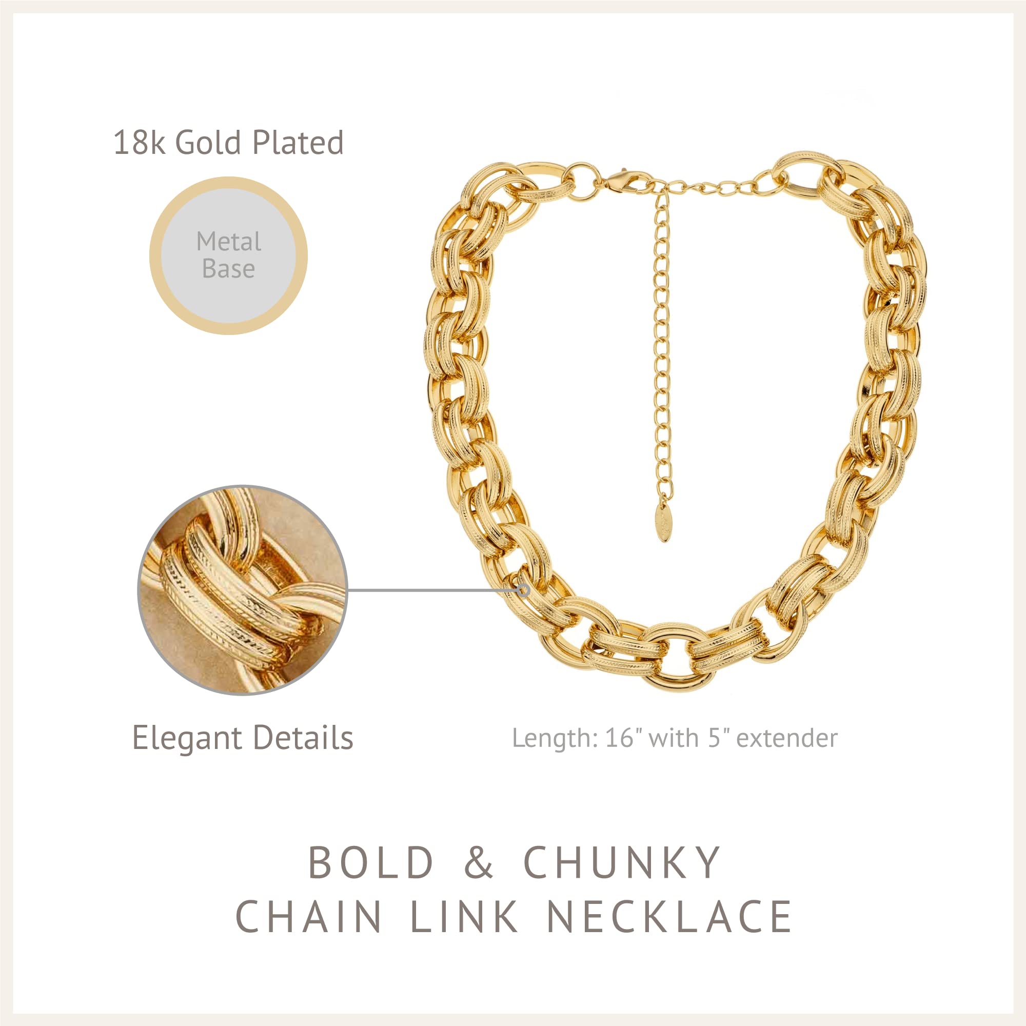 Ettika Chunky Gold Necklace. Gold Necklace, Bold & Chunky 18k Gold Plated Chain. Chunky Chain Necklace Women, Jewelry