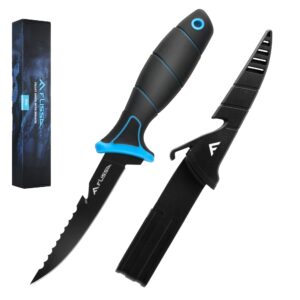 flissa fish fillet knife, 5" fishing knife & bait knife with protective sheath, non-slip handle, belt clip and razor sharp 8cr13mov stainless-steel blade, boning knife for meat cutting butchering