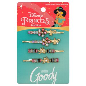 goody bobby pins - 4 count, disney princess, jasmine - slideproof rhinestone bobbies - hair accessories for men, women, boys & girls - style with ease & keep your hair secured - for all hair types