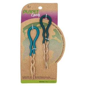 goody planet french hair pins - green & blue - made from eco-friendly bamboo fabric that is soft and strong - for all hair types - pain-free hair accessories for women and girls, 2 count (pack of 1)