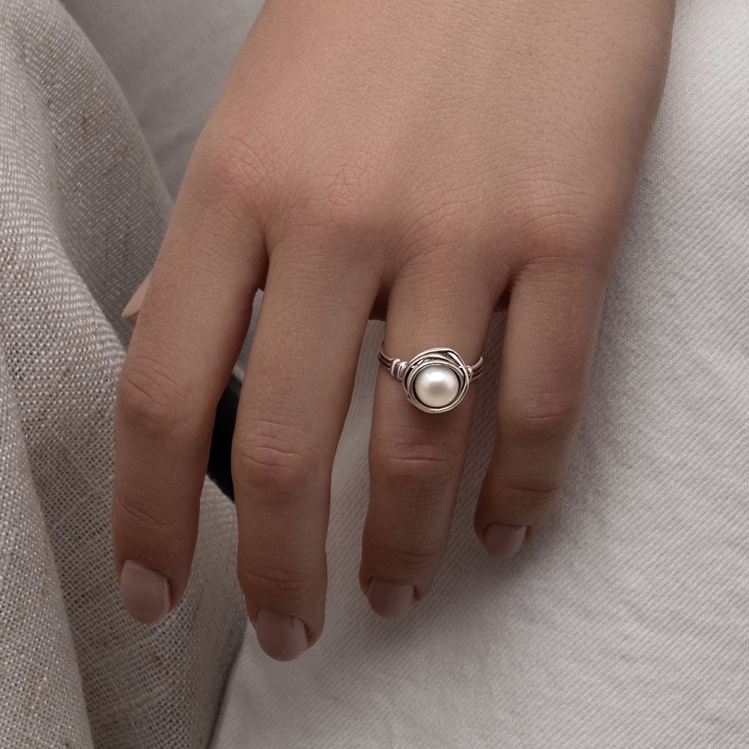 JEAN RACHEL JEWELRY 925 Sterling Silver Ring With a Fresh Water Pearl, Hypoallergenic, Nickel and Lead-free, Artisan Handcrafted Designer Collection, Made in Israel