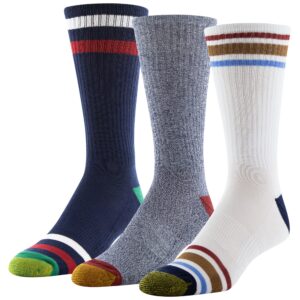 goldtoe men's casual crew socks recycled, multipairs, white assorted (3-pairs), large