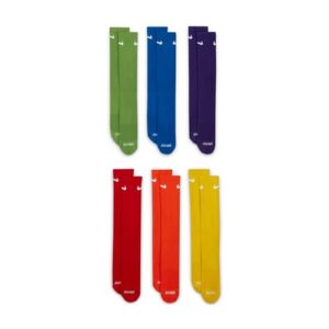 Nike 6 Pack Sports Dri-Fit Moisture Wicking Athletic Crew Socks Red Yellow Blue Green Purple Orange White (Large)