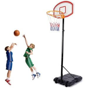 portable basketball hoop, adjustable height, 28 inches backboard free standing system w/wheels outdoor indoor basketball training for teenager, black