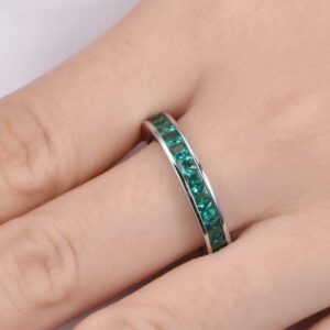 BeBold 2ct Princess Cut Created Green Emerald Channel Set Full Eternity Band White Gold Plated