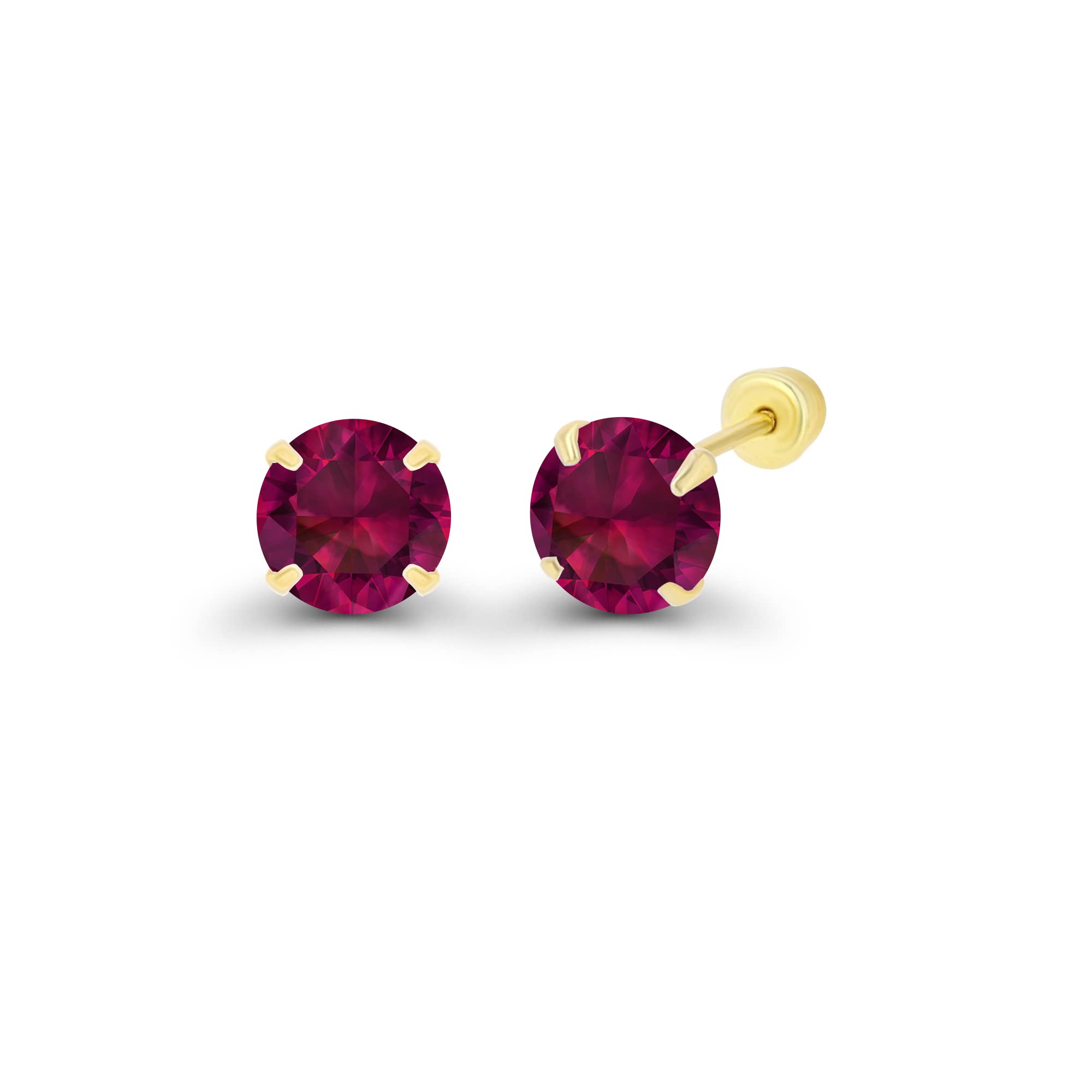 Solid 14K Yellow Gold 4mm Round Created Red Ruby July Birthstone Solitaire Ball Screw Back Stud Earring