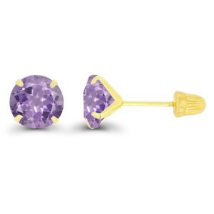 solid 14k yellow gold 6mm round natural purple rose de france birthstone solitaire ball screw back stud earring