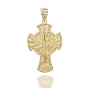 saint michael the archangel medallion cross pendant solid 14k yellow gold