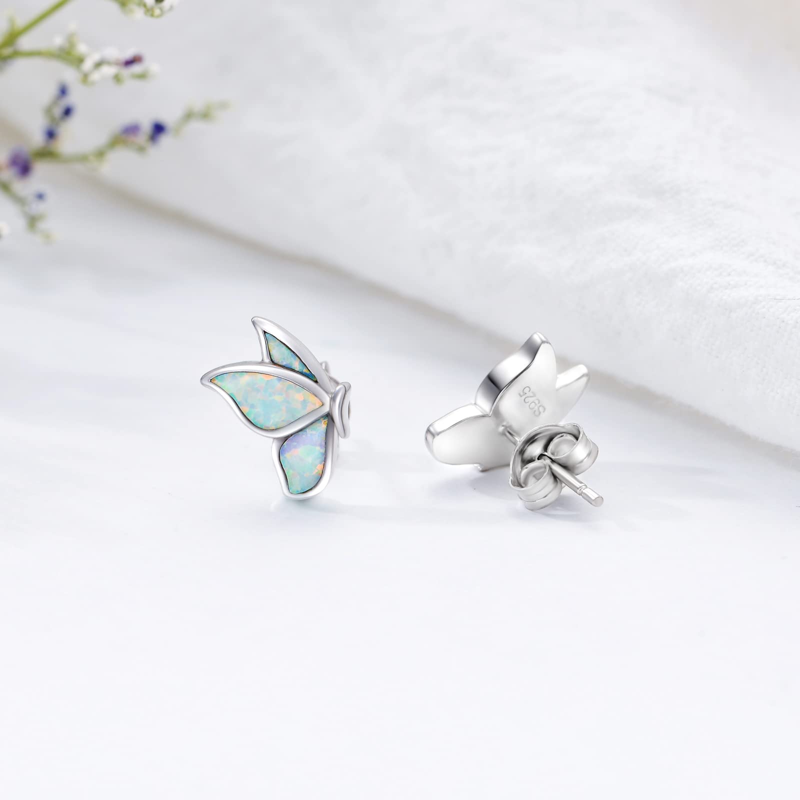 SHUSUKUE Sterling Silver Butterfly Wings Earrings Opal Stud Earrings Hypoallergenic Earrings Jewelry Gifts for Women