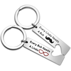 bekech bob and linda belcher lovers gift every linda needs a bob burger anniversary day matching keychain set belcher family lovers jewelry for tv show fan (silver)