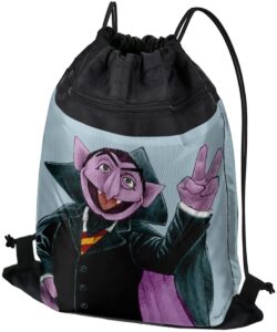 logovision sesame street vintage count von count drawstring backpack sports bag sackpack 17" x 13", perfect for gym, yoga or practice