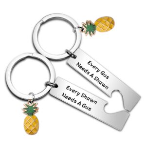 bekech gus and shawn gift every gus needs a shawn pineapple charm keychain set for tv serious lover psych fan best friend keychain (silver)