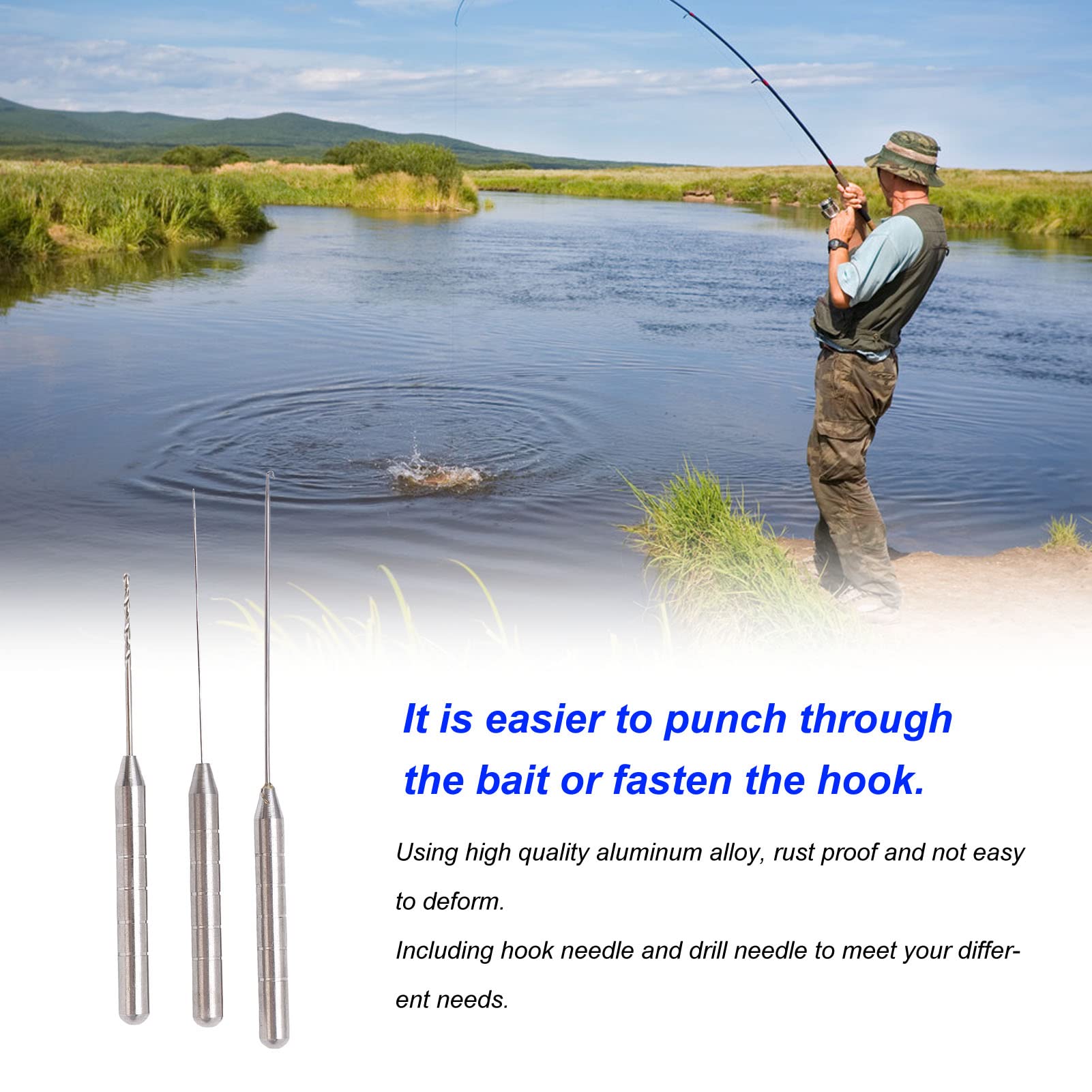 OUKENS Fishing Reels and Fishing Maintenance Tools Fishing Baiting Rig, Fishing Bait Needle Set 3 in 1 Combo Set Aluminium Alloy Carp Fish Drill Tackle