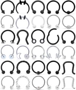 cisyozi 16g septum rings piercing jewelry stainless surgical steel horseshoe dragon claw butterfly moon septum nose nostril eyebrow smiley lip ring hoop piercings jewelry women men silver black 10mm