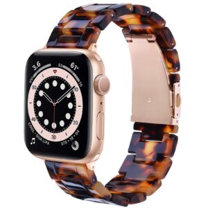 v.r.hope resin watch band compatible with apple watch band for women 38mm 40mm 41mm tortoise metal buckle wristband bracelet strap for iwatch series 10 9 8 7 6 5 4 3 2 1 se (tortoiseshell)