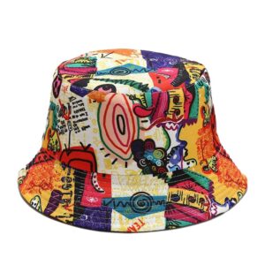 funny retro 80s 90s graffiti summer unisex print reversible bucket hat,fisherman outdoor travel hiking beach cap