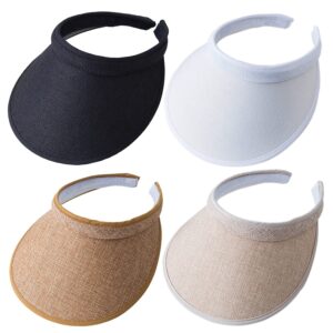 mulimu 4-pack women wide brim sun visor uv protection upf50+ hat golf visor with clip (black&white&khak&beige)