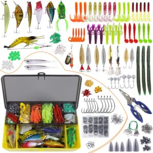 fishing lures baits tackle including animated lure/crankbaits/spinnerbaits/plastic worms/jigs/topwater lures/hooks/tackle box and fishing lures kit set,321pcs fishing lure tackle