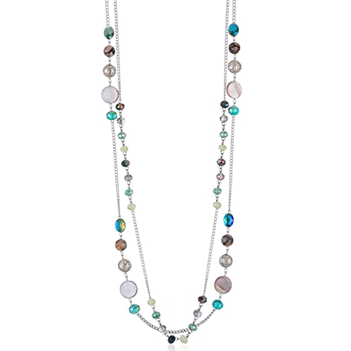 Noessla Layered Long Necklaces for Women Crystal Beaded Statement Necklace Sweater Silver Chain with Gifts Box Jewelry(Green)