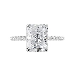 jeweleryium 5.0 ct radiant cut, colorless moissanite engagement ring, wedding/bridal ring set, solitaire halo style, solid sterling silver vintage antique anniversary promise rings gift for her (7.5)