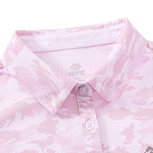 MoFiz Women Short Sleeve Golf Tops Button Down Sports Polo Shirts Lightweight Activewear Camo-Pink XL