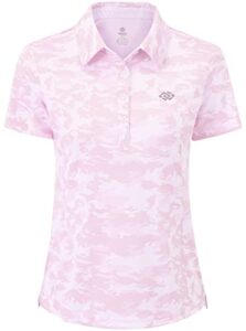 mofiz women short sleeve golf tops button down sports polo shirts lightweight activewear camo-pink xl