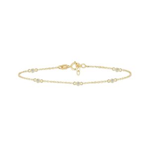 gelin 14k solid gold diamond bead station adjustable bracelet for women