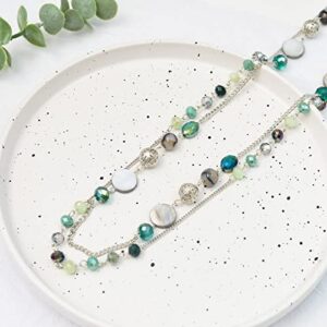 Noessla Layered Long Necklaces for Women Crystal Beaded Statement Necklace Sweater Silver Chain with Gifts Box Jewelry(Green)