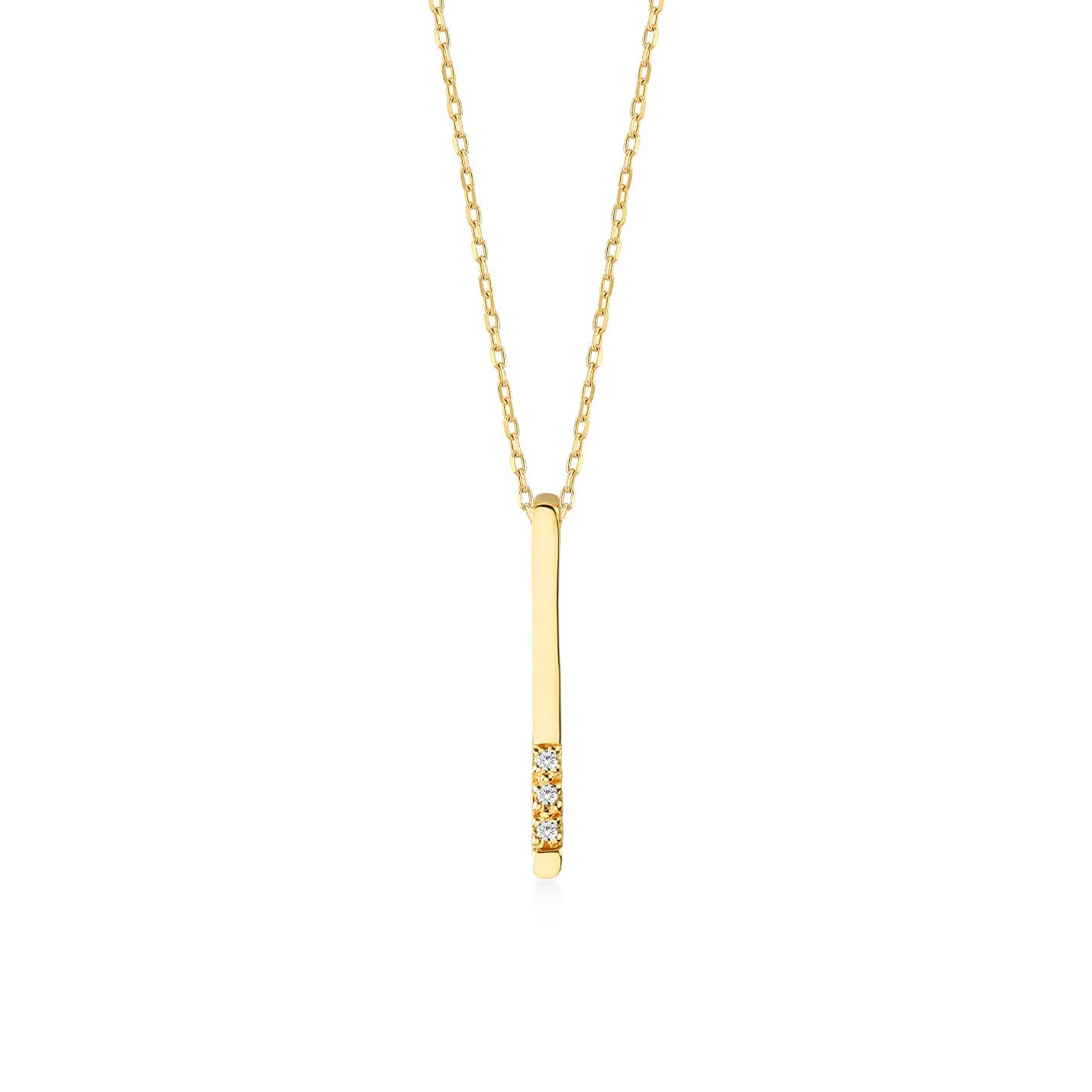 Diamond Bar Necklace for Women | 14k Real Gold Vertical Bar Necklaces | 14k Gold Long Bar Pendant Necklace | Delicate Diamond Jewelry | Gifts for Christmas, 18"