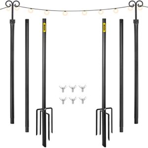 vevor string light poles, 2 pack 9.7 ft, outdoor powder coated stainless steel lamp post with hooks to hang lantern and flags, decorate garden, backyard, patio, deck, for party and wedding, black