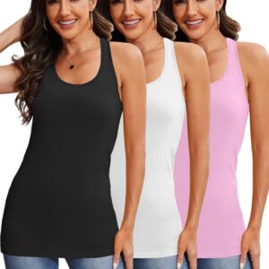 Pafnny Racerback Tanks for Women Long Tank Tops for Layering Tunic Tank Tops Workout Tanks Slim Fitted Yoga Tops