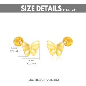 SISGEM 18k Yellow Gold Butterfly Earrings Screw Back, 18 Carat Gold Studs for Women