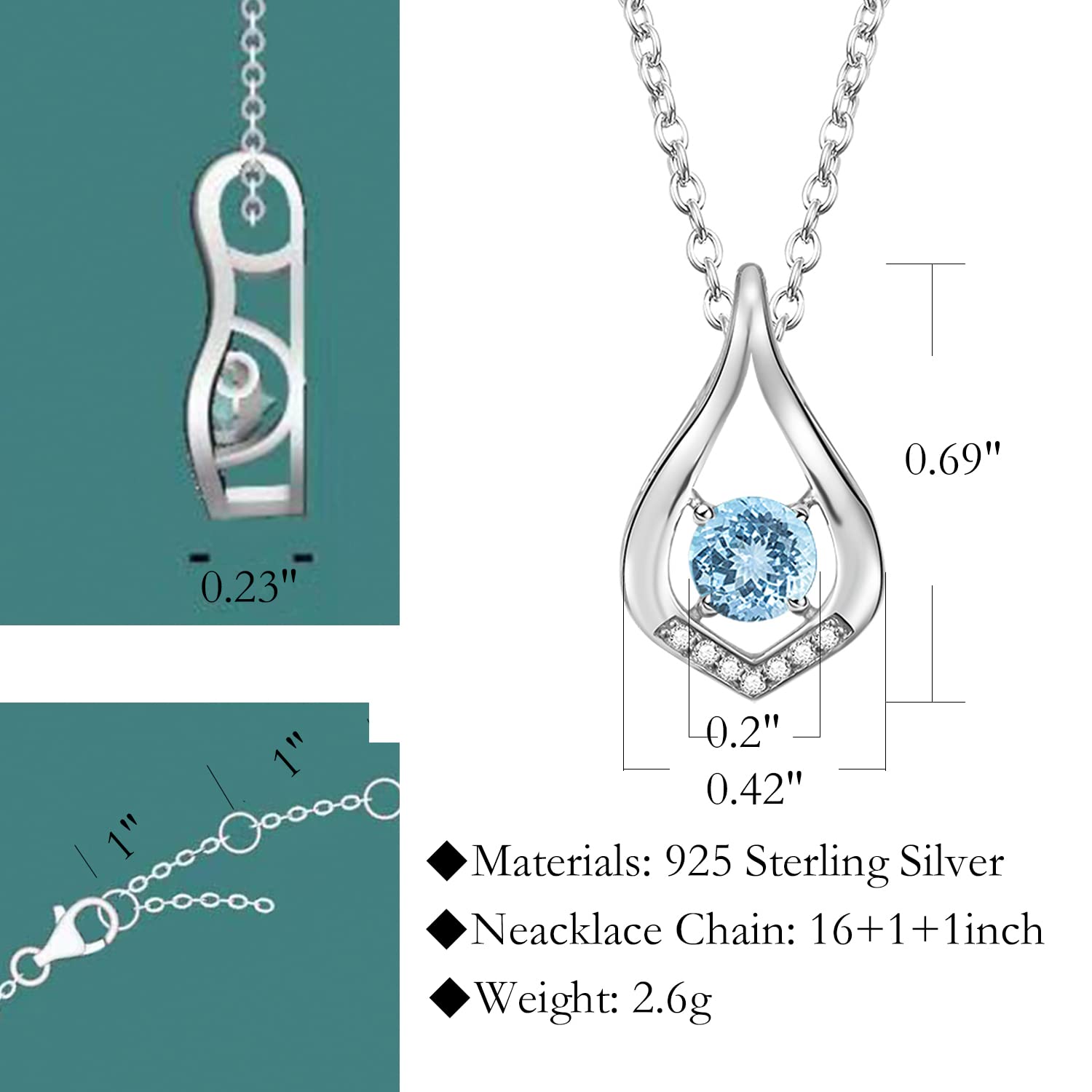 KIMIEVOL Necklaces for Women Aquamarine March Birthstone Necklace Sterling Silver Infinity Pendant Anniversary Birthday Christmas Jewelry Gifts for Women