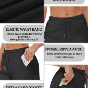 Mancreda Women's Running Shorts with Liner 3 Zipper Pockets Elastic Workout Athletic Gym Yoga Shorts(BK,M) Black