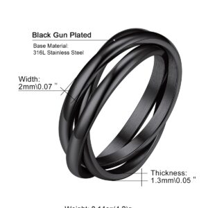 FOCALOOK Triple Band Rolling Ring Black Fashion Interlocked Anxiety Ring for Women (Black, 8)