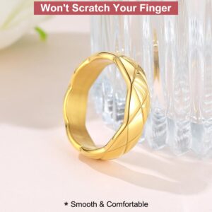 FOCALOOK Gold Ring 14K, Gold Rings for Women, Crush Wide Band Gold Ring, Wide Gold Band, Stacking Rings, Gold Wedding Band Minimalist Style (Gold, 7)