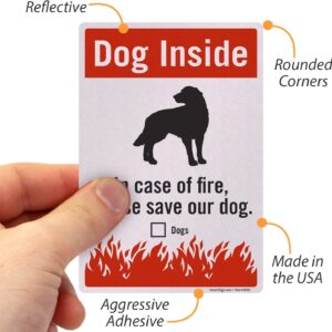 SmartSign (Pack of 3) “Dog Inside - in Case of Fire Please Save Our Dog” Pet Rescue Label Set, One 3.75"x5.5" & Two 2.75"x4" - Engineer Grade Reflective Decals, Red, Black and White, Made in USA