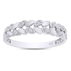 1/20 carat round cut white natural diamond leaf stackable wedding band ring in 14k white gold plated 925 sterling silver jewelry for women (clarity : i2-i3, color : i-j, 0.05 cttw) ring size-9