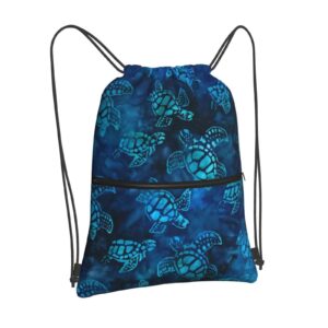 qilerongrong watercolor blue sea turtle drawstring backpack bag sport gym sackpack durable waterproof lightweight for men women beach bag string bag