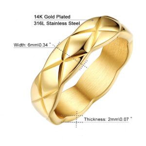 FOCALOOK Gold Ring 14K, Gold Rings for Women, Crush Wide Band Gold Ring, Wide Gold Band, Stacking Rings, Gold Wedding Band Minimalist Style (Gold, 7)