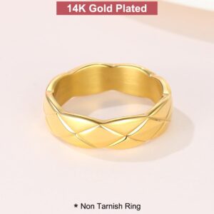 FOCALOOK Gold Ring 14K, Gold Rings for Women, Crush Wide Band Gold Ring, Wide Gold Band, Stacking Rings, Gold Wedding Band Minimalist Style (Gold, 7)