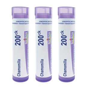 boiron chamomilla 200ck to alleviate irritability, restlessness, and occasional sleeplessness at night - pack of 3 (240 pellets)