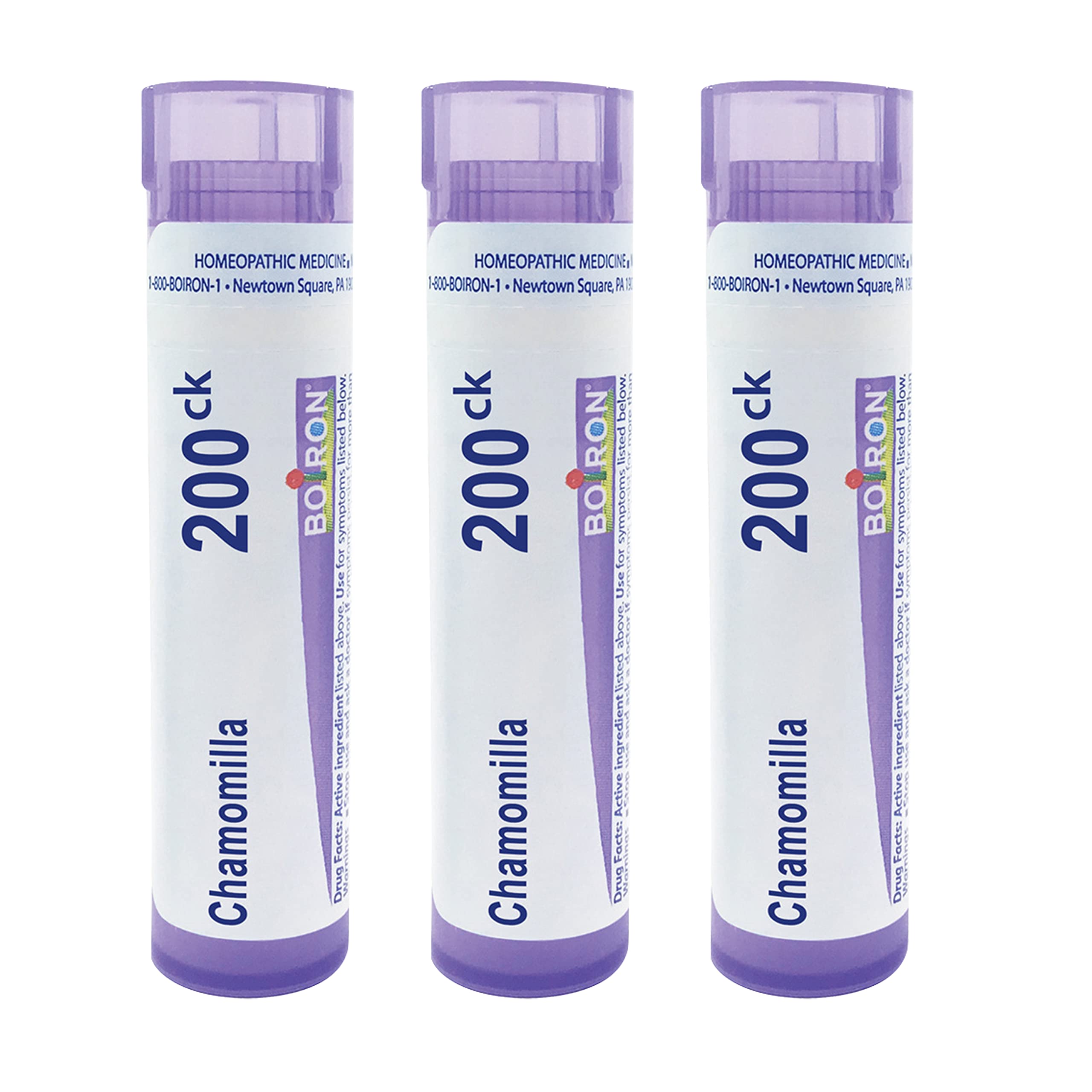 Boiron Chamomilla 200ck to Alleviate Irritability, Restlessness, and Occasional Sleeplessness at Night - Pack of 3 (240 Pellets)