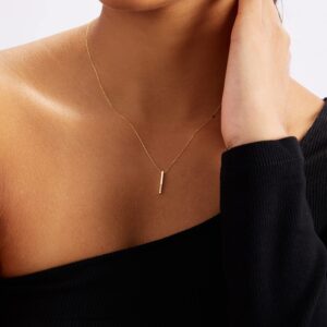 Diamond Bar Necklace for Women | 14k Real Gold Vertical Bar Necklaces | 14k Gold Long Bar Pendant Necklace | Delicate Diamond Jewelry | Gifts for Christmas, 18"